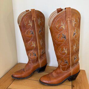 ACME | Shoes | Acme Leather Cowboy Boots Stitched Cutwork Inlay Design ...